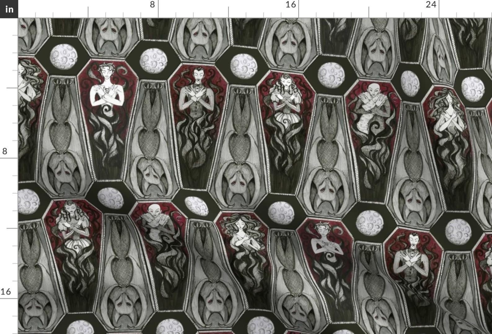 Sleeping Vampires Fabric - the Undead, Abed by Ceanirminger - Spooky ...