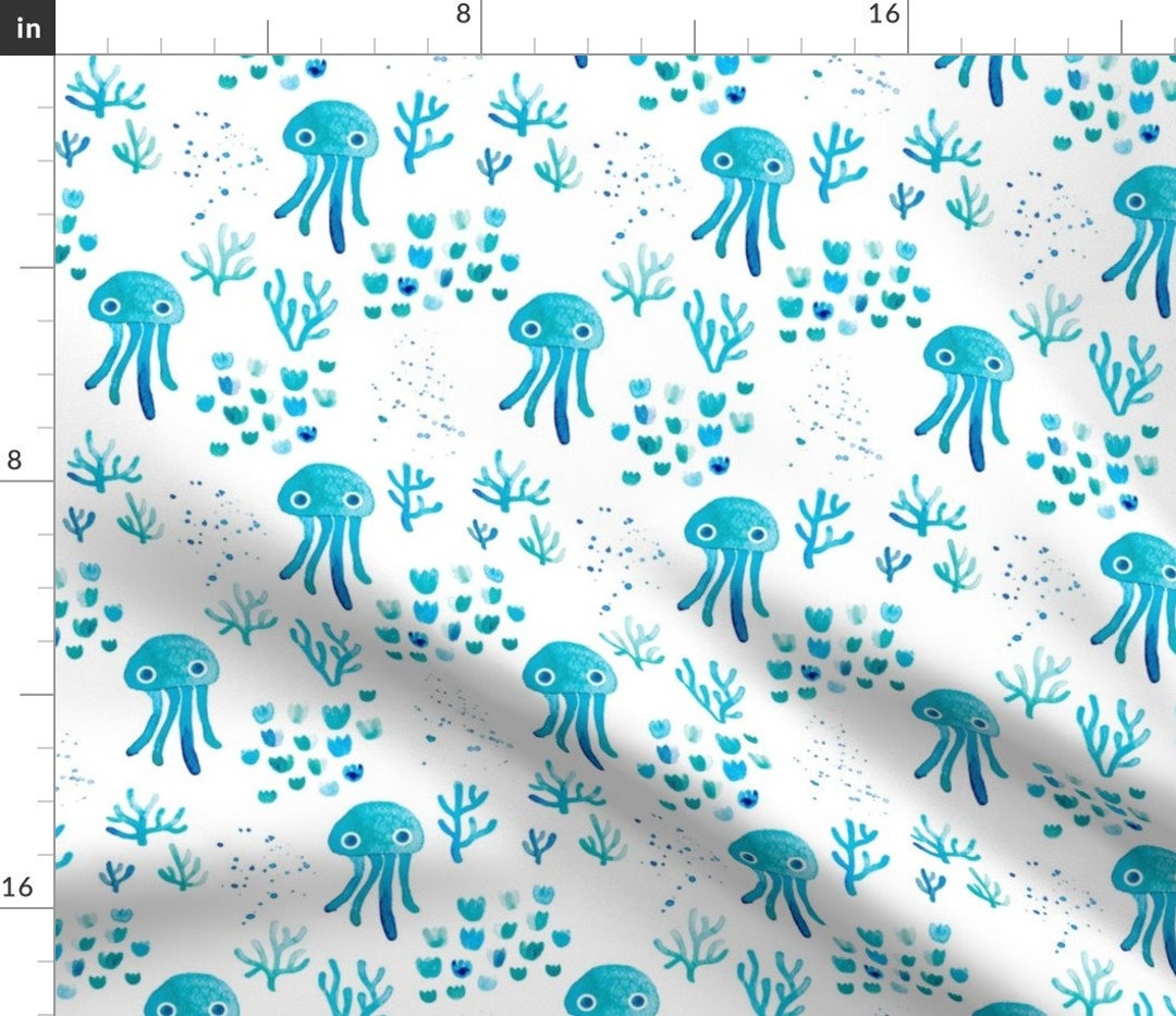 Ocean Fabric Watercolor Under Water Ocean Life Blue by ...