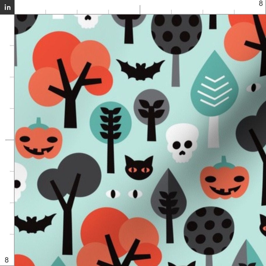 Cute Halloween Fabric Halloween Pumpkin Cat and Skull by | Etsy