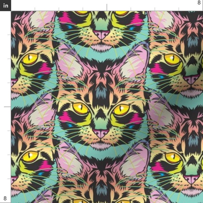 80s Cat Fabric Neon Tabby By Jto 80s Cat Rad Bright Kitty | Etsy