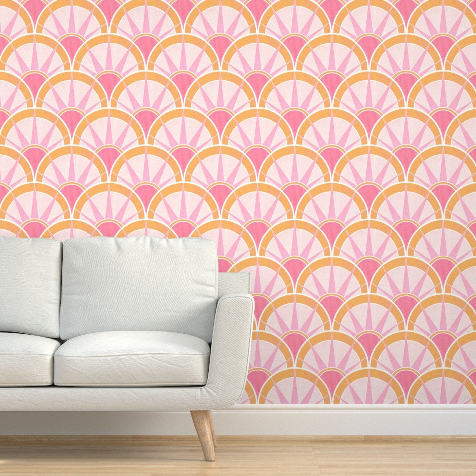 Scallop Pattern Wallpaper Pink and Orange by Suzzincolour - Etsy