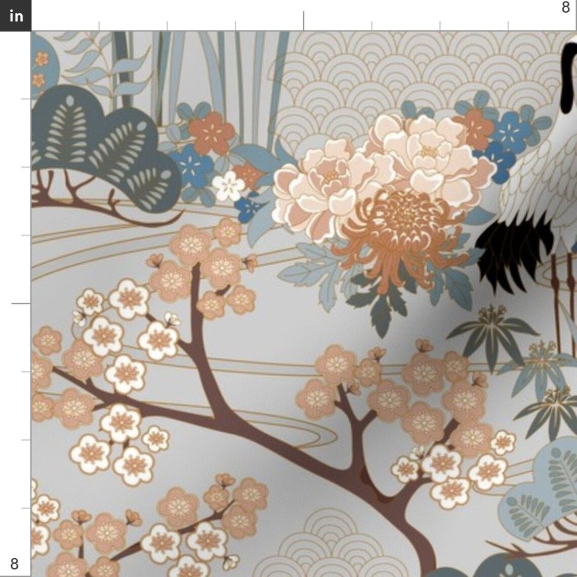 Japanese Garden in Gray Fabric Gueth Japanese Garden Gray by - Etsy