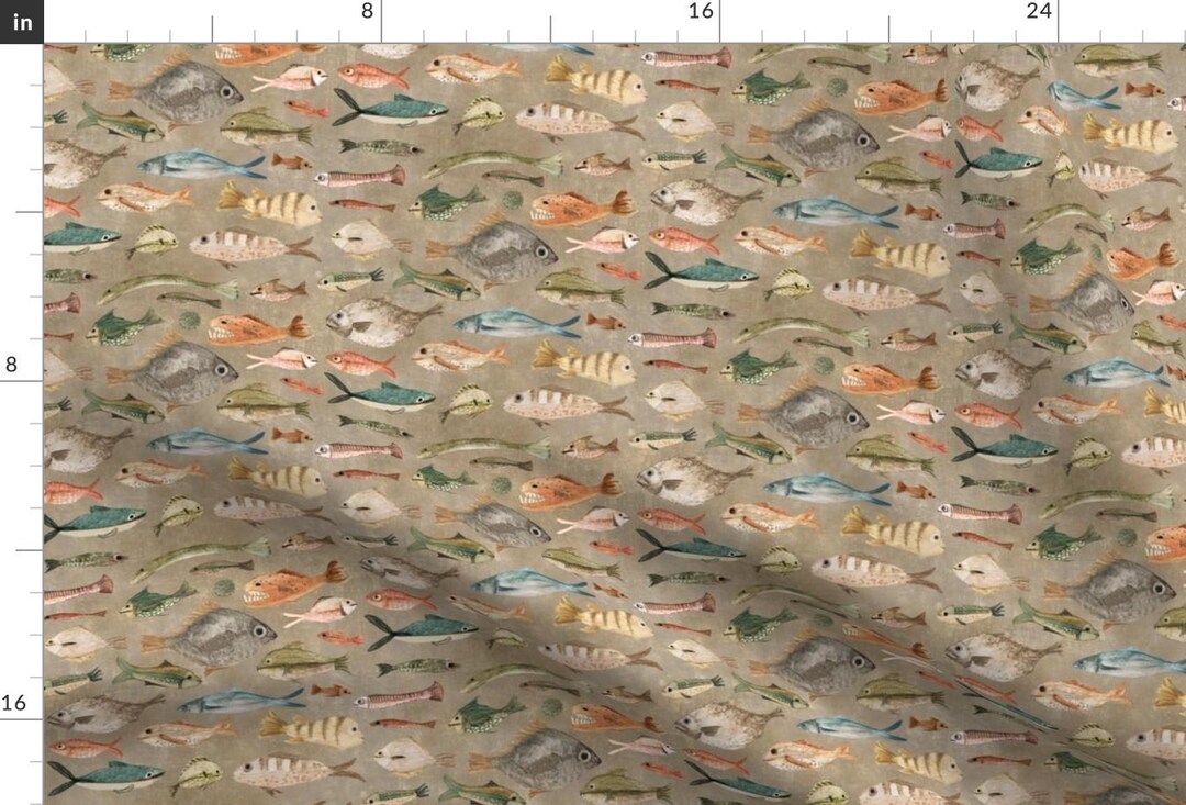 Multi-colored Fish Fabric - Fish in Fawn by Katherine Quinn - Fishy ...