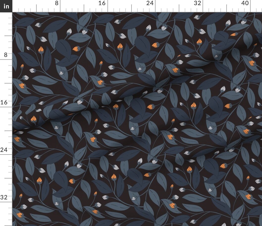 Floral Dark Moody Black Botanical Flower Buds Fabric Bloom - Etsy
