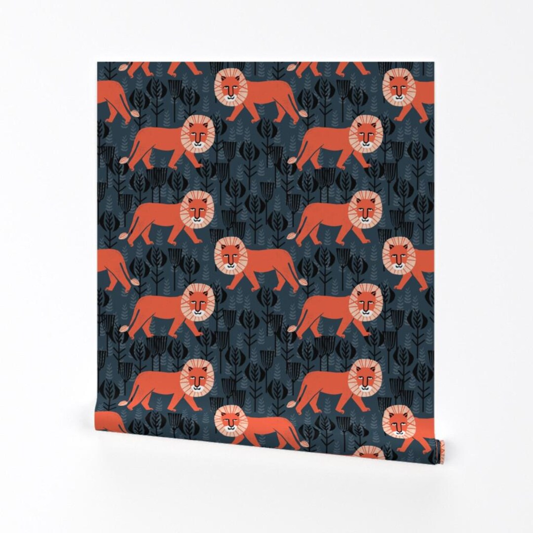 Safari Lion Wallpaper - Lion Block Print Kids Design by Andrea Lauren ...