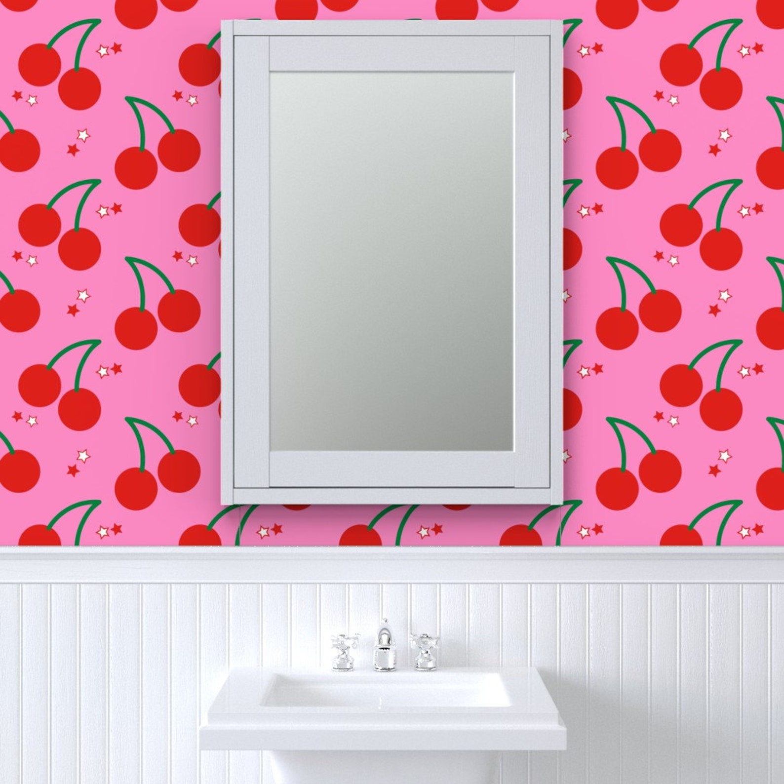 Pink Wallpaper Cherry Bomb by Circa78designs Pink Cherries - Etsy