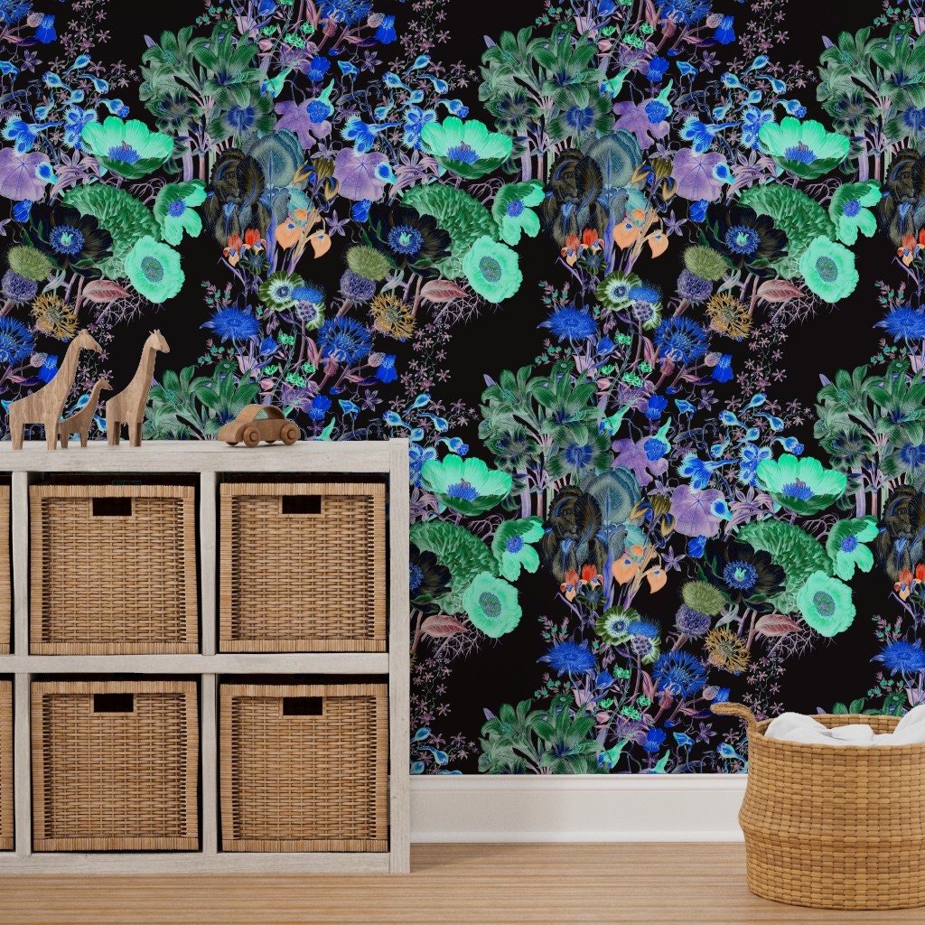 Floral Wallpaper Bloomin' Nightshade by - Etsy