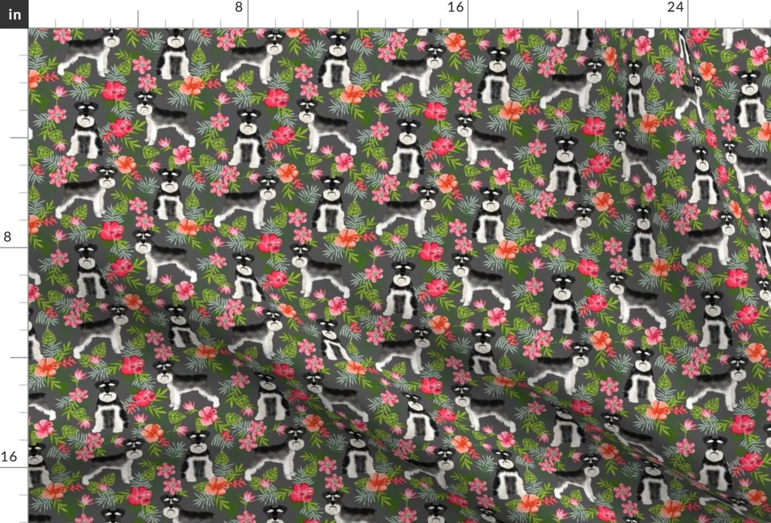 Schnauzer Fabric - Gray Schnauzer Hawaiian Summer Tropical Monstera ...