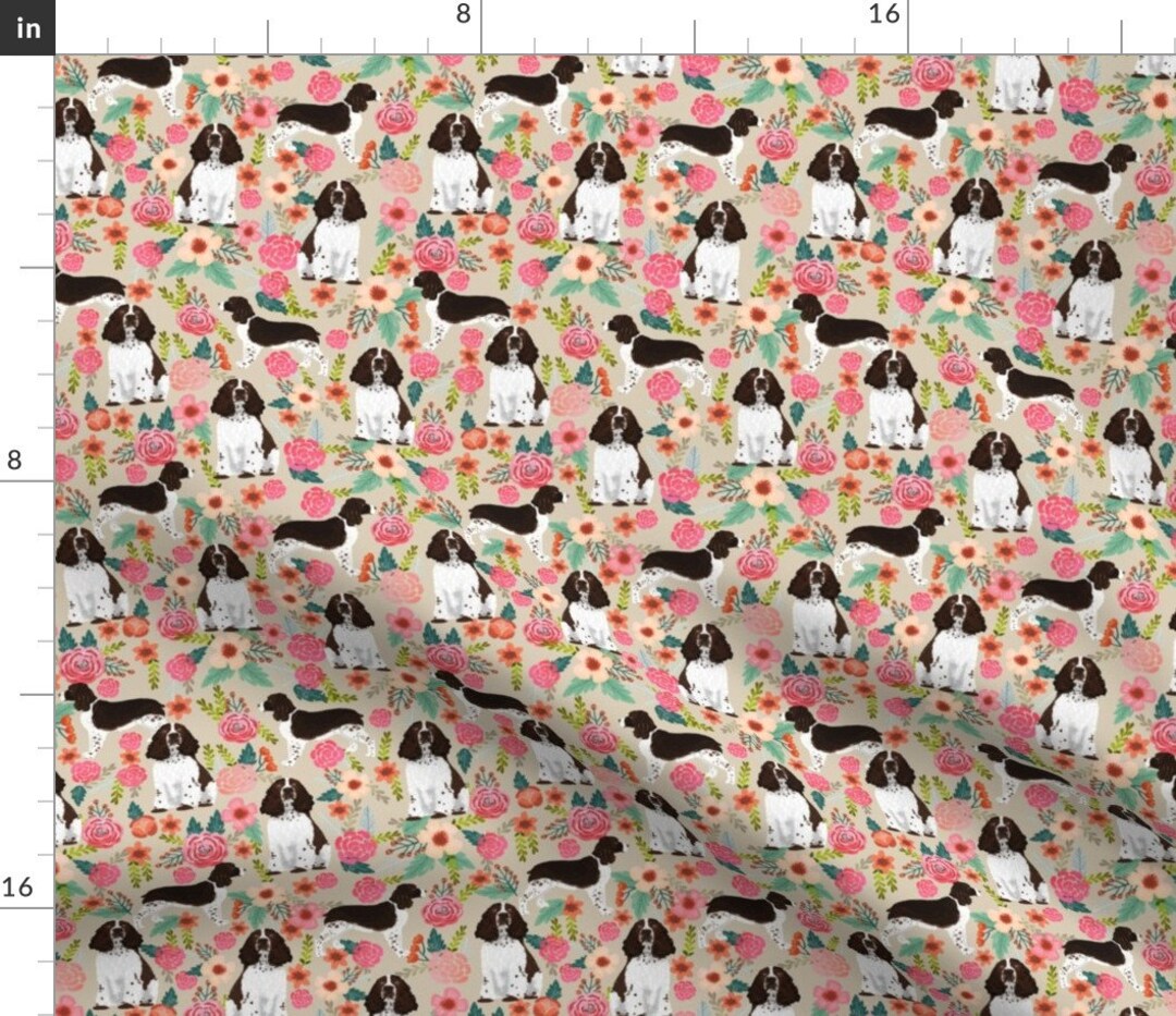 English Springer Spaniel Fabric English Springer Spaniel Floral Cute ...