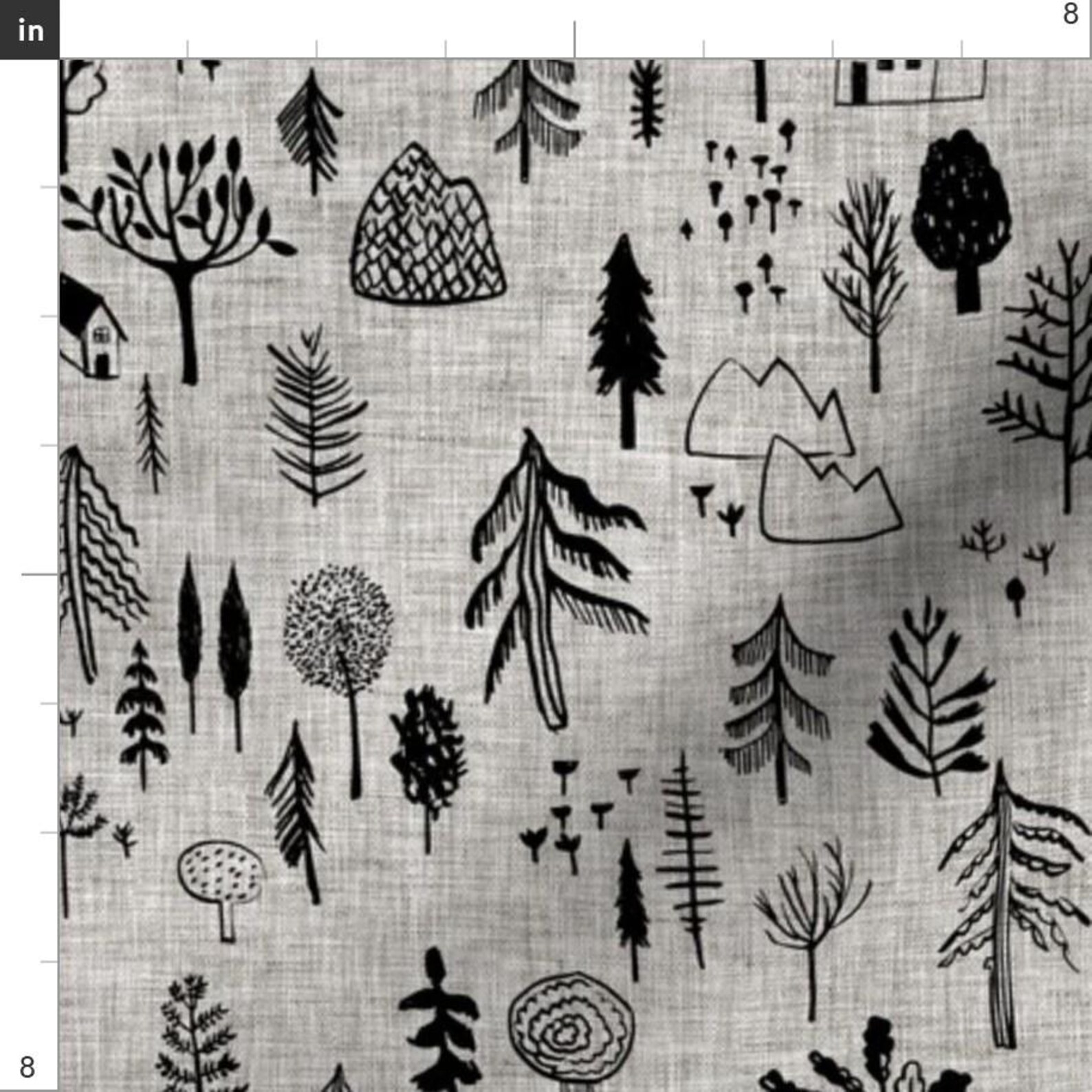 Black Forest Sketched Illustration Fabric - Happy Forest (black) Med by ...