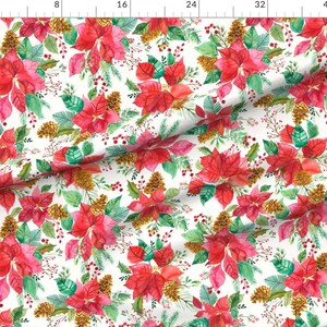 Poinsettia Fabric Poinsettias by Ninola-design Winter Christmas Holiday ...