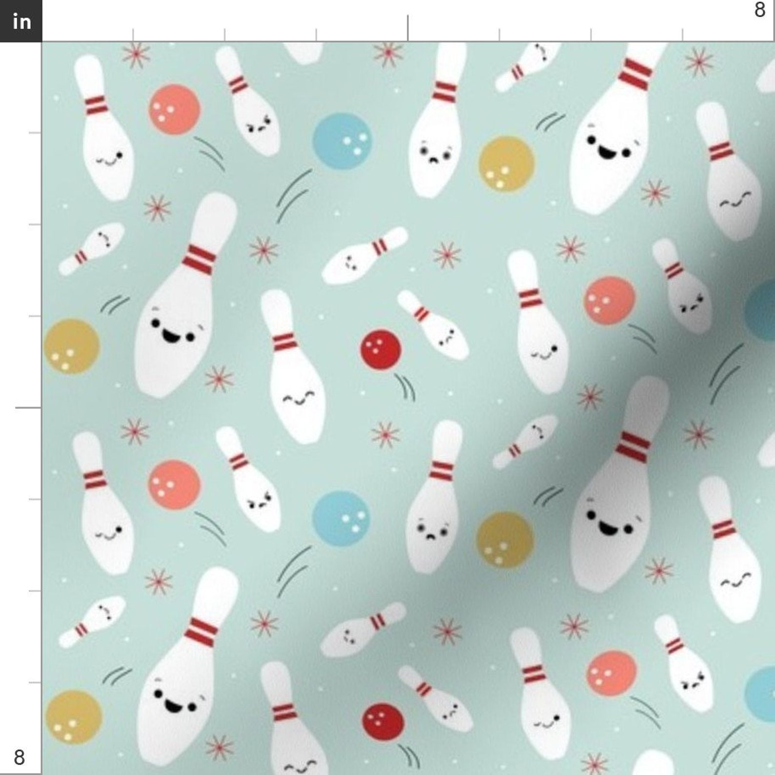 Bowling Fabric Happy Bowling Party Light Blue by - Etsy
