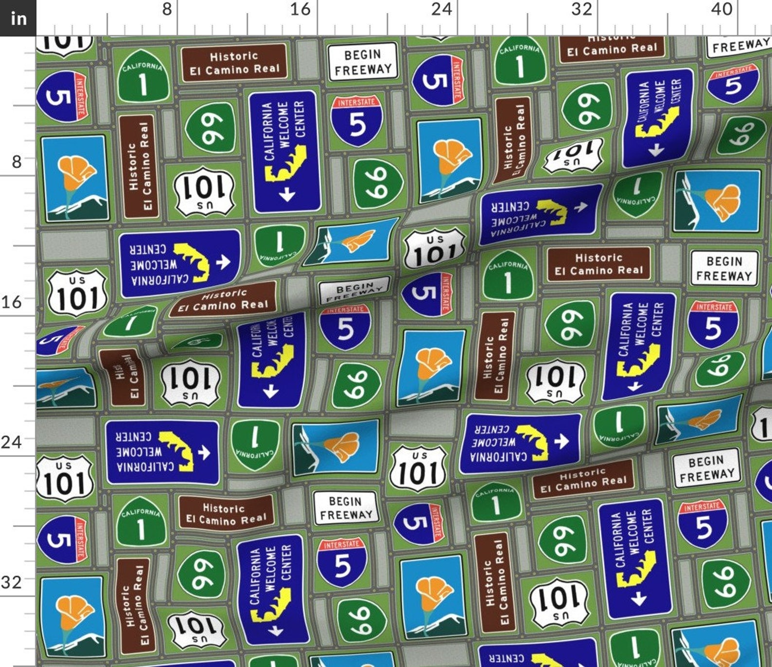 Highways Fabric California Road Signs Patchwork by | Etsy
