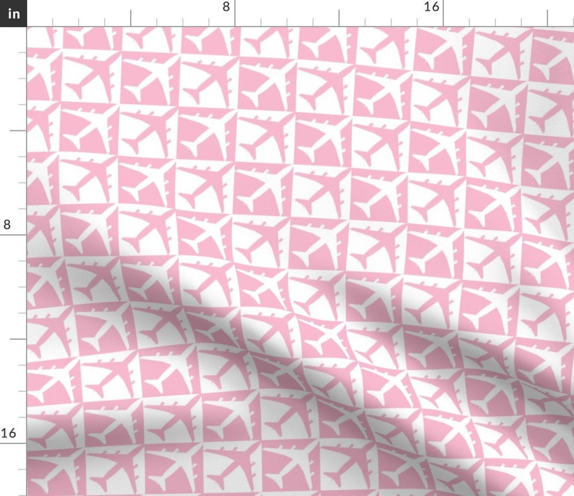 Airplane Fabric Pink Plane Check by Toothpanda Airplane - Etsy