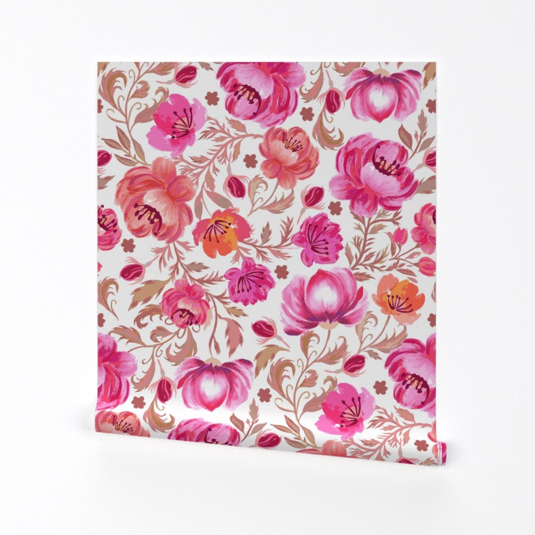 Rococo Floral Fabric Rococo Garden by Jill O Connor Pink - Etsy