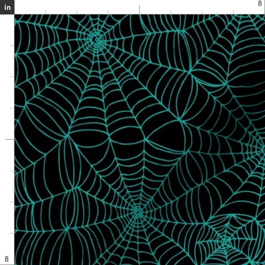 Spider Web Fabric Spiderwebs Turquoise Black by Cecca - Etsy