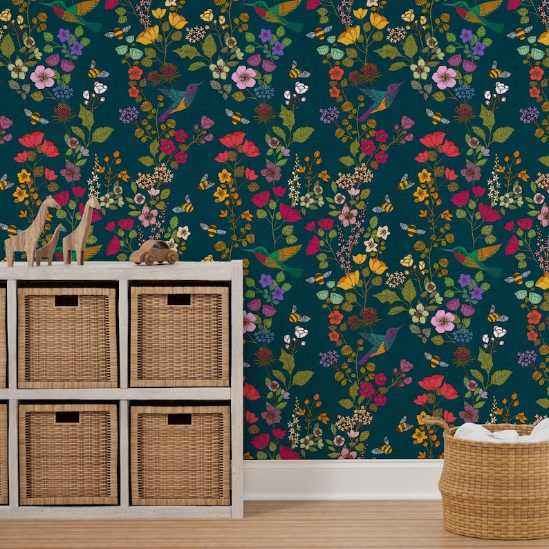 Pollinators Wallpaper Hummingbirds and Bees forest by - Etsy