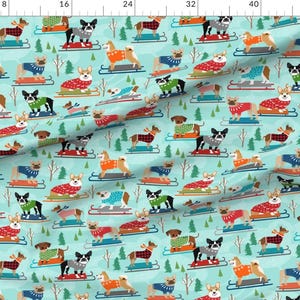 Dog Fabric - Snow Day Dogs Winter Sledding Dogs by Petfriendly - Dogs ...