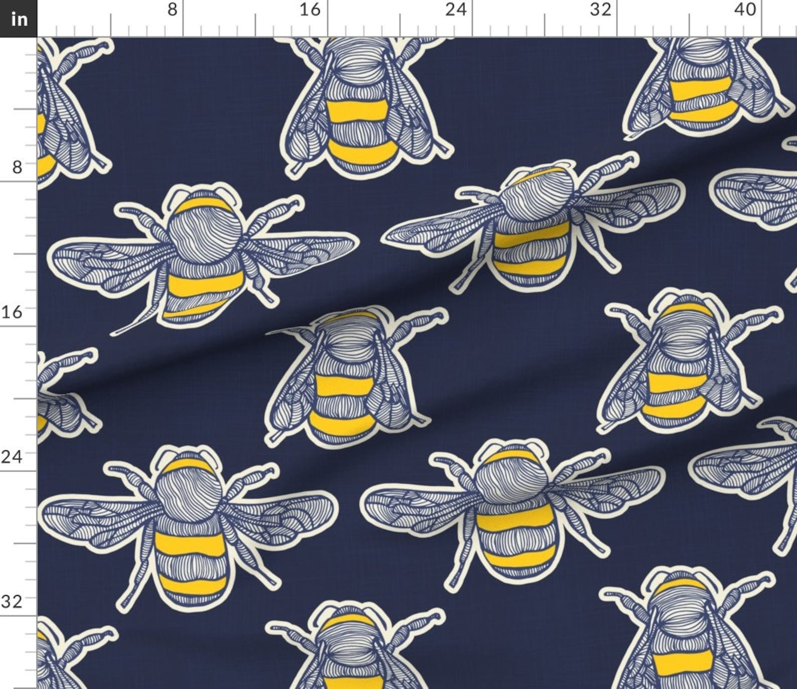 Navy Bumble Bee Fabric Bumblebee Buzz Navy by Patricia | Etsy