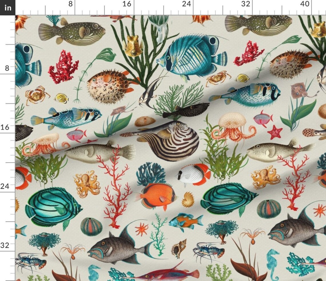 Ocean Fabric Oceania in Greige Tan Beige by Delinda Graphic - Etsy