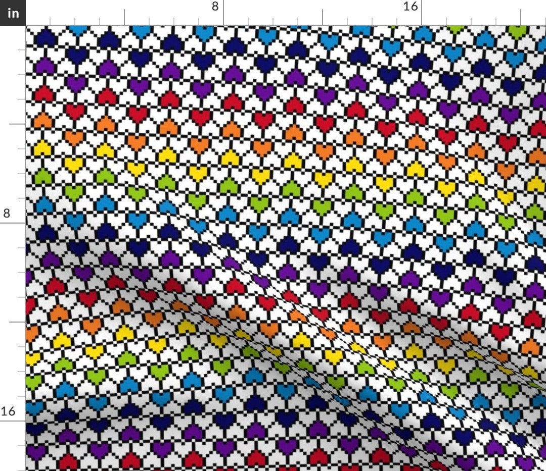 Rainbow Pixel Hearts Fabric Small Pixel Hearts Rainbow by - Etsy