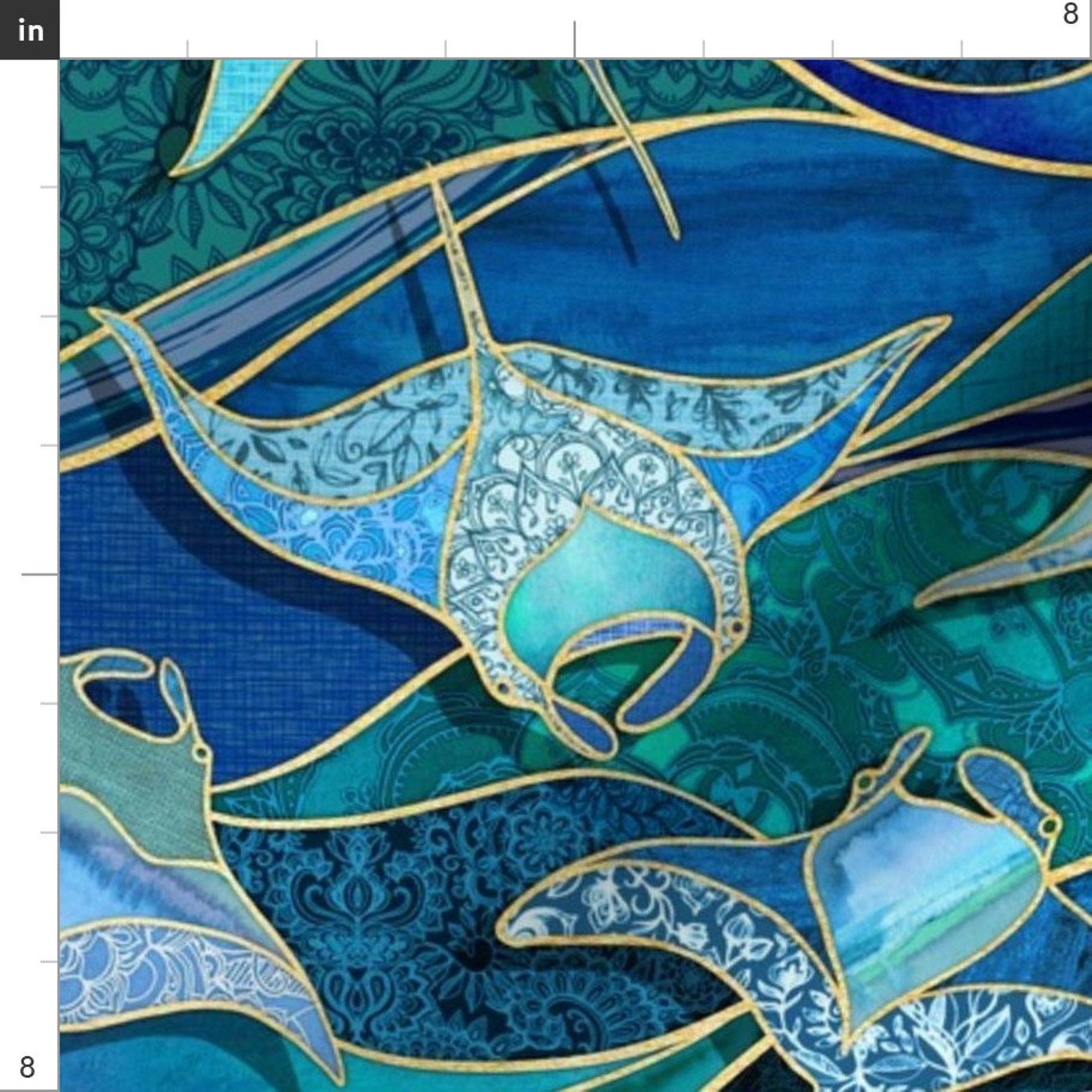 Giant Mantas Fabric Patchwork Manta Rays in Sapphire and | Etsy