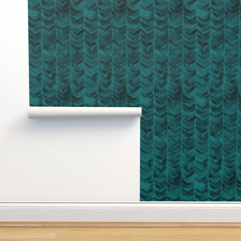 Chevron Wallpaper Teal on Black Chevron Teal by Liz Sawyer - Etsy