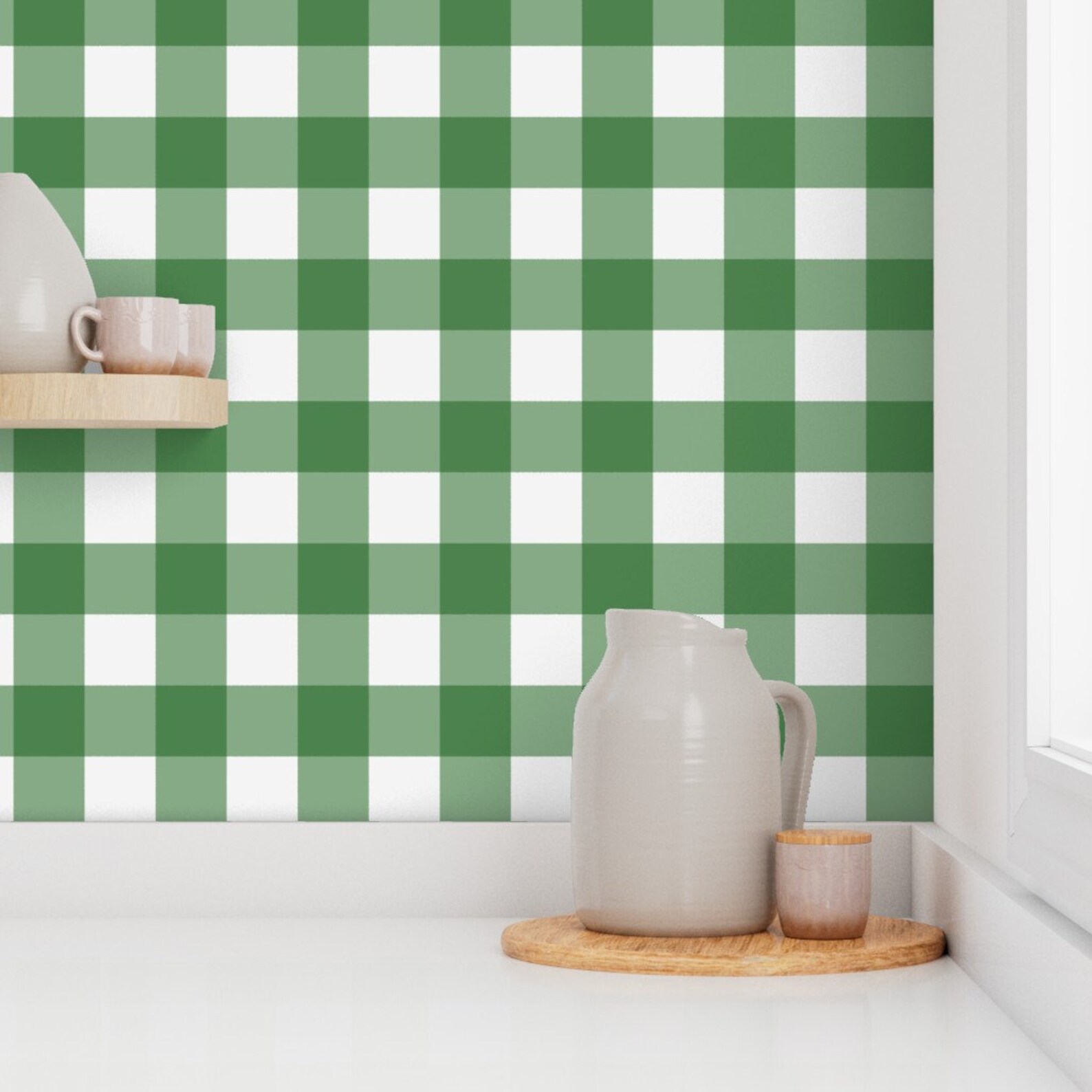 Green Check Wallpaper Check Kelly by Willowlanetextiles - Etsy