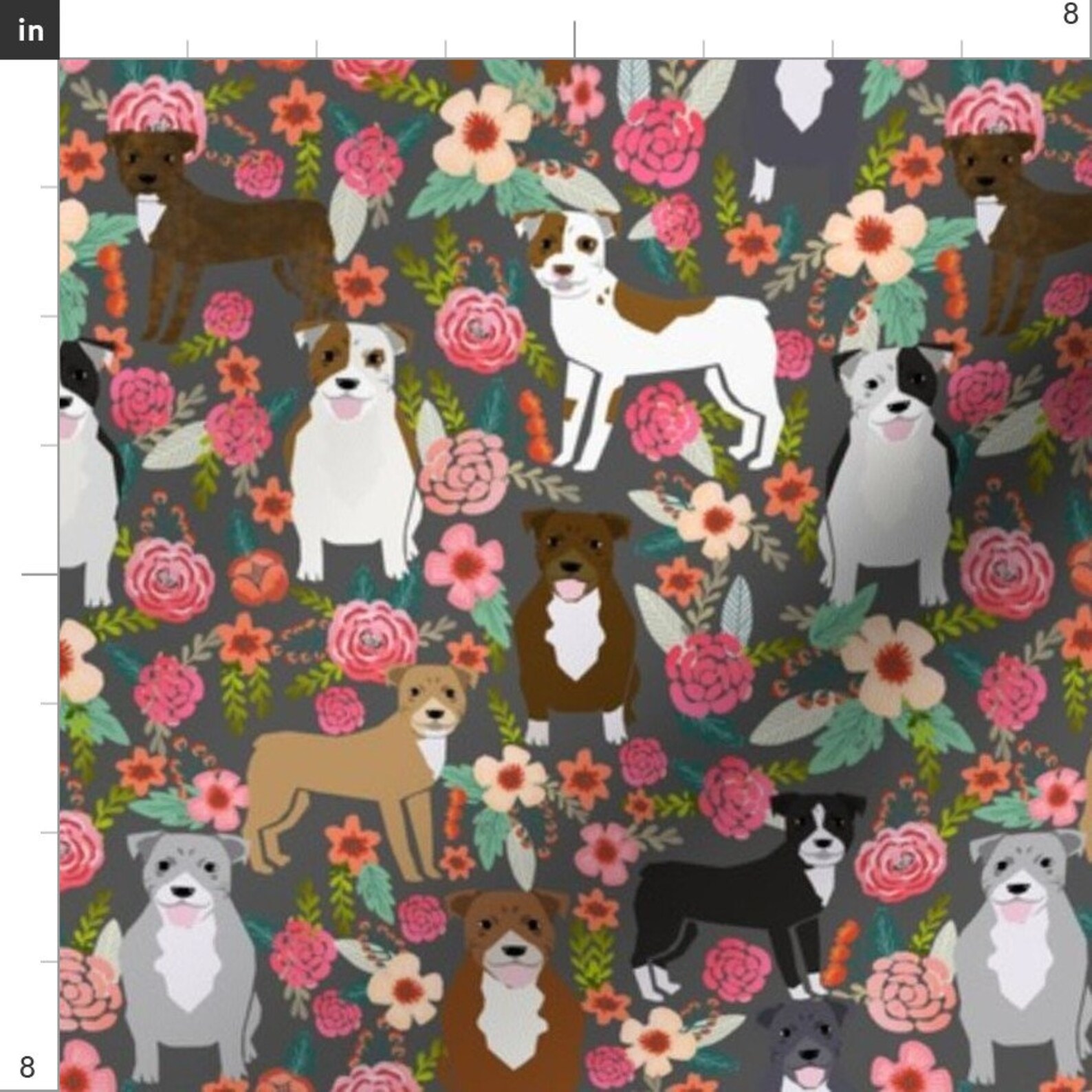 Pitbull Fabric Pitbull Dog Terrier Floral Fabric by - Etsy