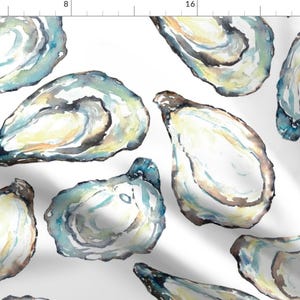 Coastal Watercolor Fabric - Oyster White by Goodfairyart - Oyster ...