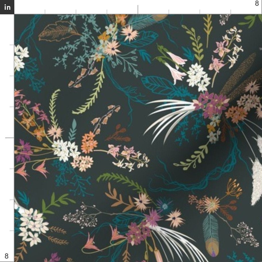 Dark Floral Fabric Sheba Floral dark by Nouveau Bohemian | Etsy