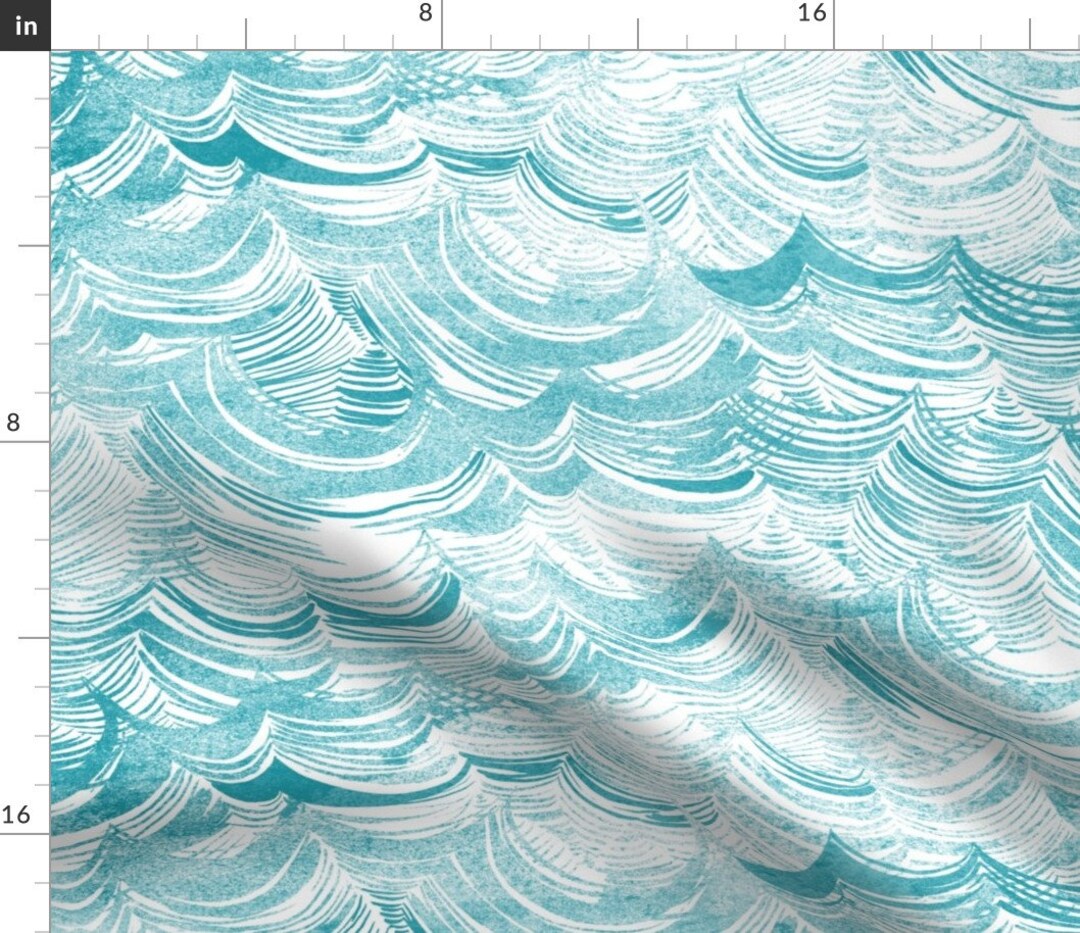 Ocean Waves Fabric Wild Ocean aqua by Nouveau Bohemian - Etsy
