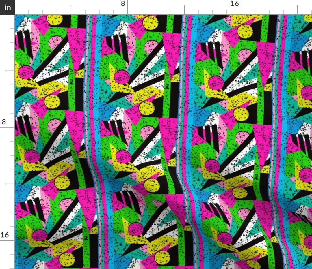 80s Retro Geometric Triangles Fabric 80'S Shape Splatter by ...