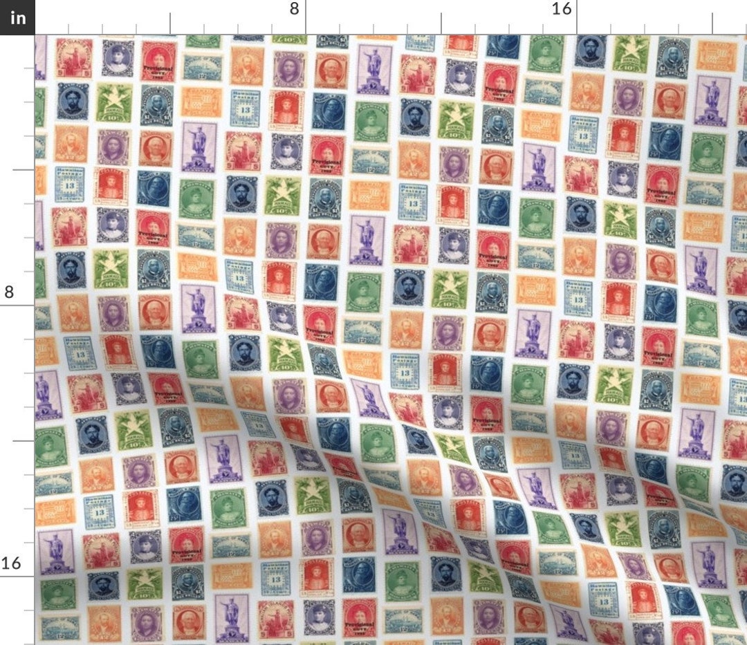 Colorful Stamp Collection Fabric Hawaiian Postage Stamps, Life-sized on ...