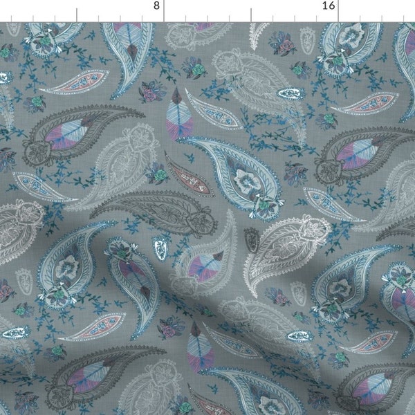 Teal Paisley Fabric - Etsy