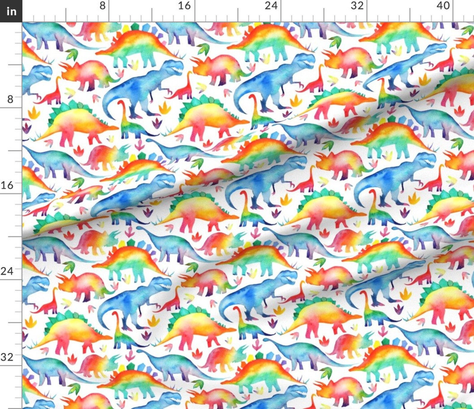 Rainbow Dino Fabric Rainbow Watercolour Dinosaurs Larger - Etsy Canada