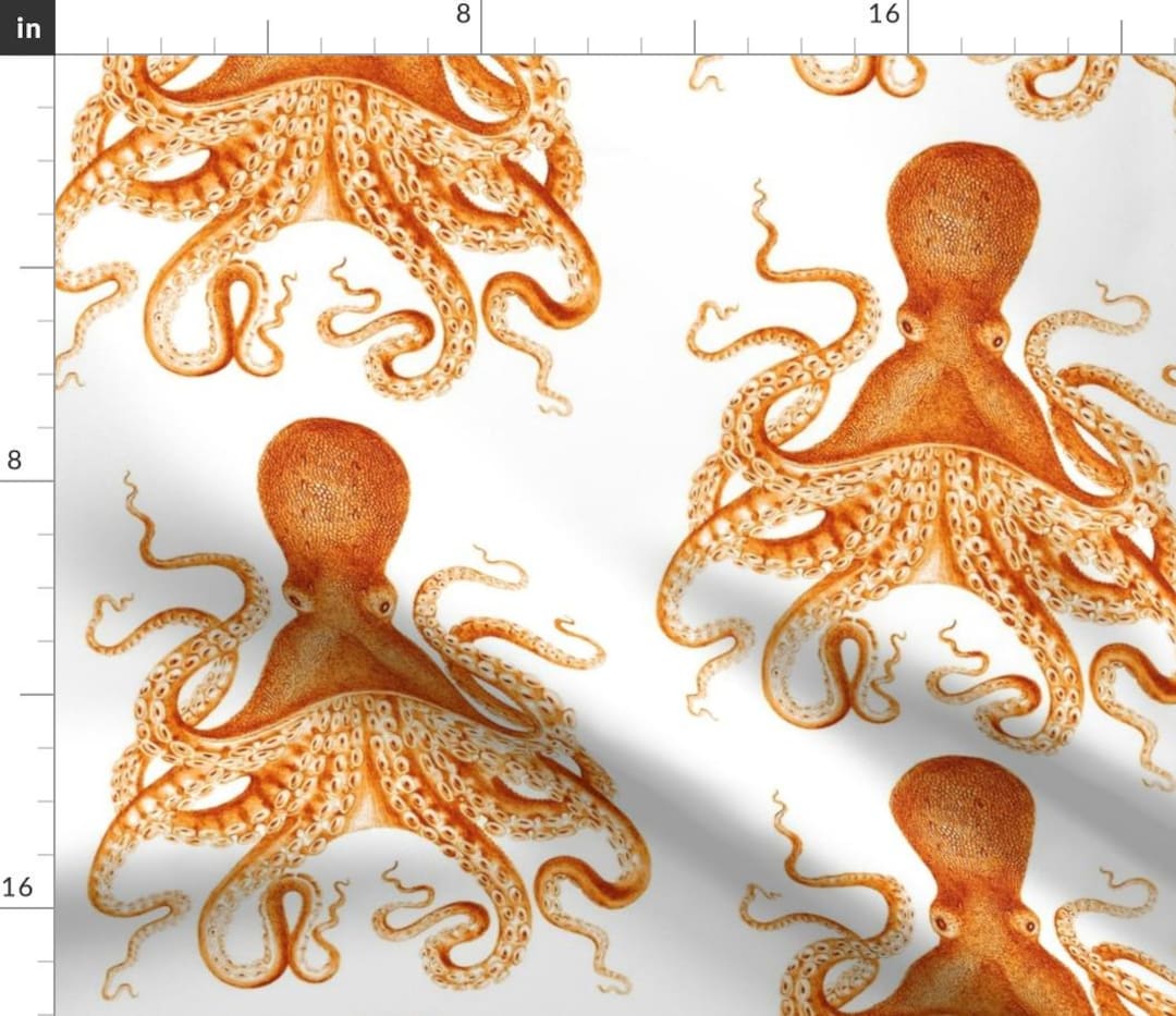Orange Octopus Fabric Octopus Oasis in Goldfish Orange by ...