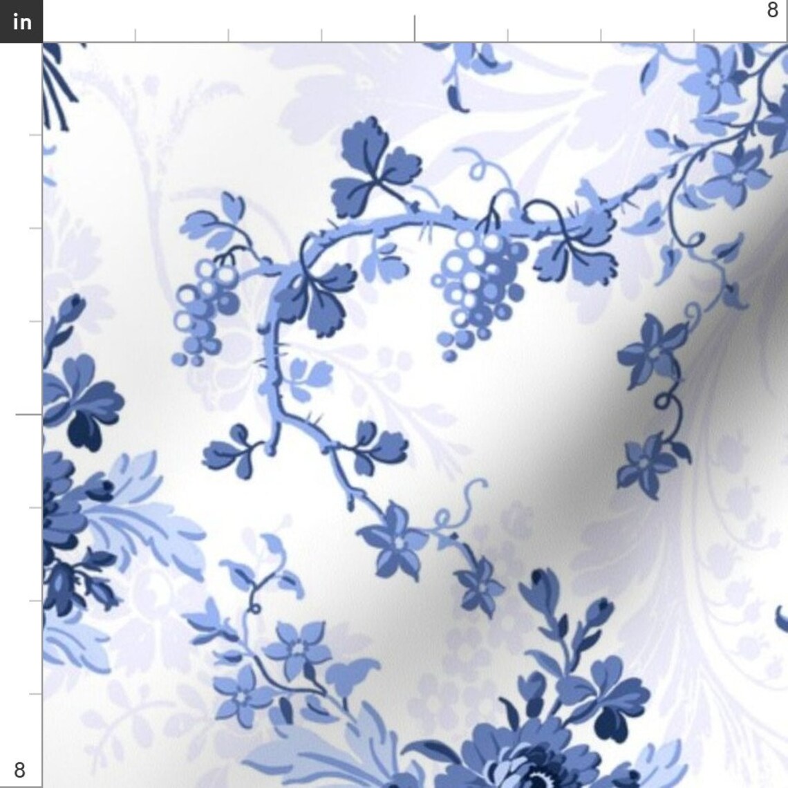 Blue Floral China Pattern Ink Fabric Eloise Ink 1 by - Etsy
