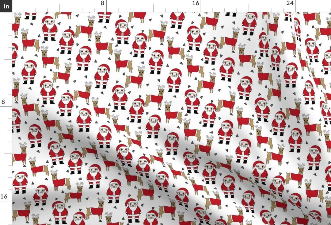 Santa and Reindeer // Santa Fabric Holiday Xmas by Andrea Lauren ...