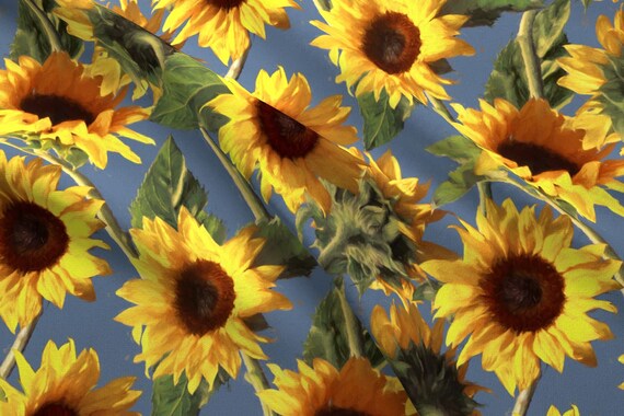 Sunflower Fabric Sunflowers On Light Blue By Micklyn | Etsy