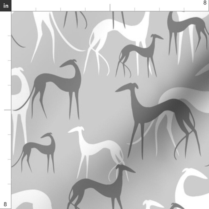 Greyhound Fabric Sighthounds Clear Gray on Gray by Lobitos - Etsy