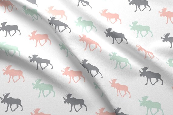 Moose Fabric Multi Moose the willow woods collection By | Etsy