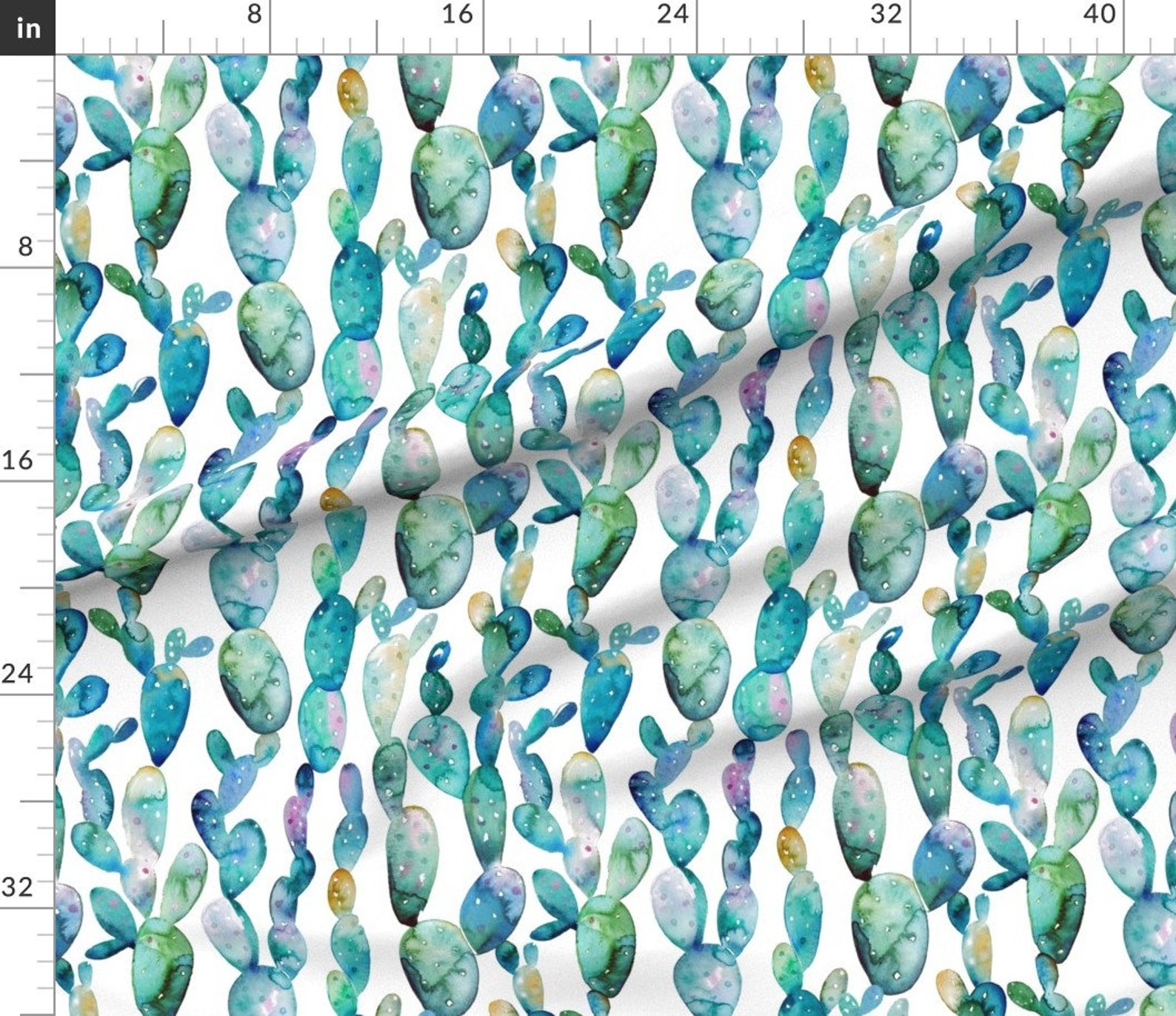 Watercolor Cactus Fabric Watercolor Cactus White by Tasiania Blue Boho ...