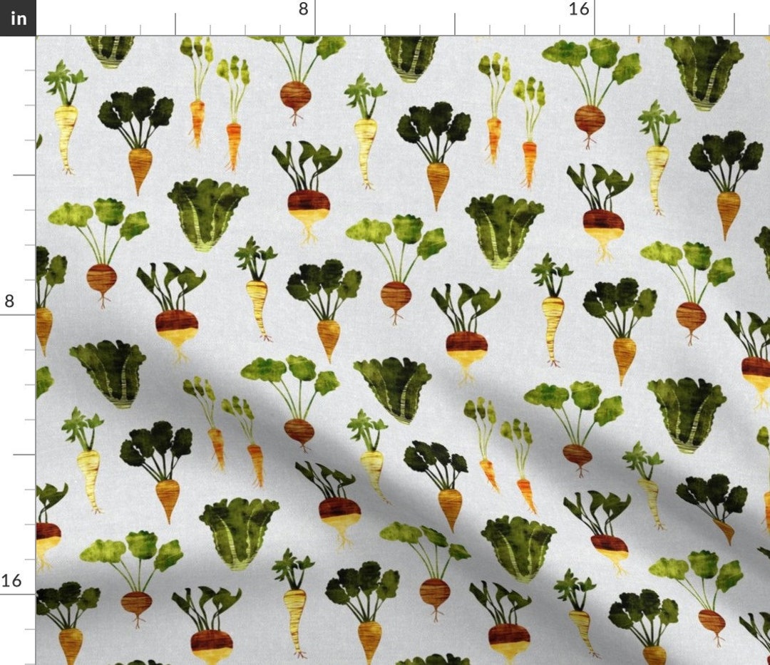 Vegetable Fabric Rustic Veggie on Grey by Littlearrowdesign - Etsy