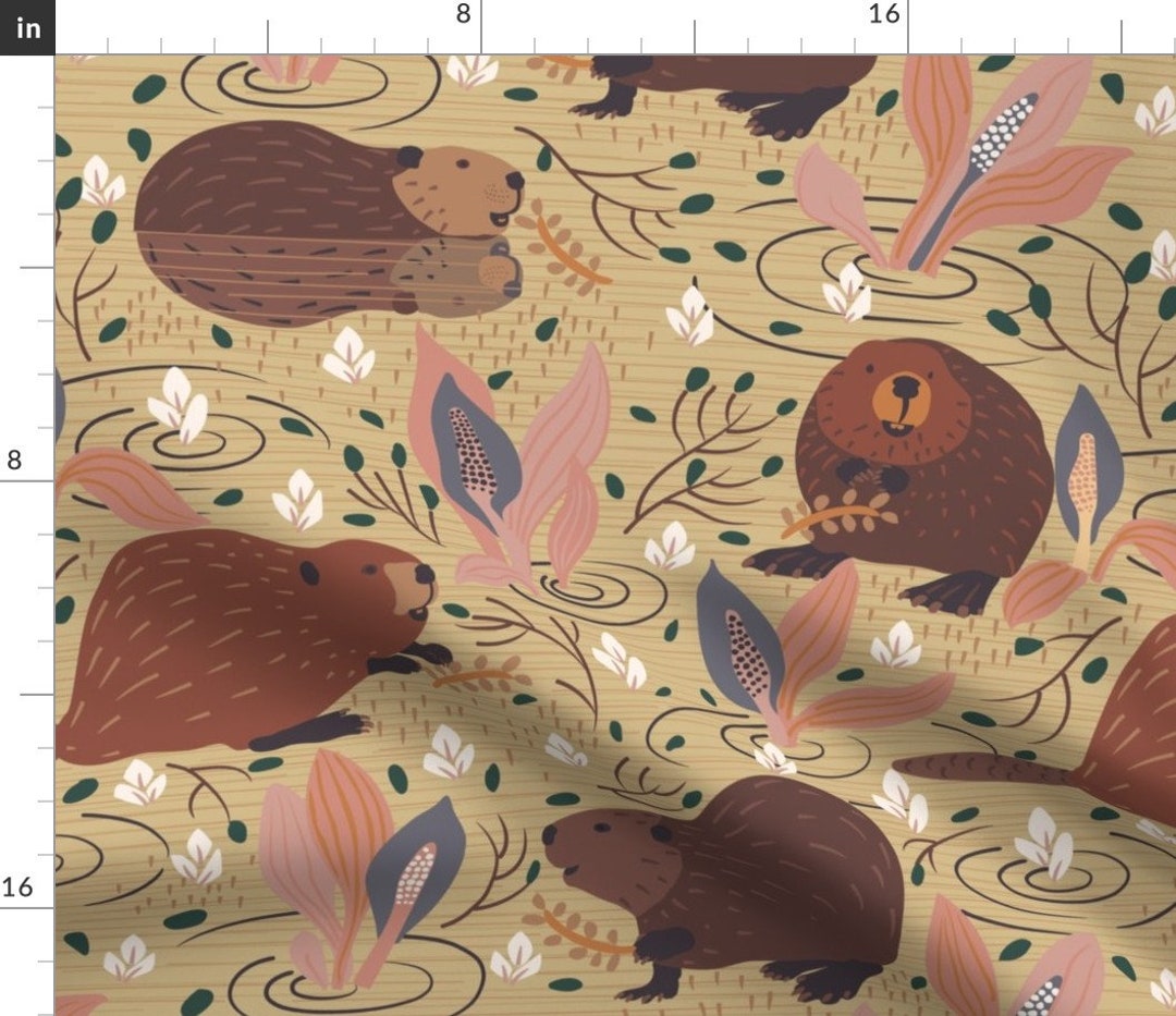 Beaver Fabric Beaver by Boszorka Woodland Kids Brown Orange Nursery ...