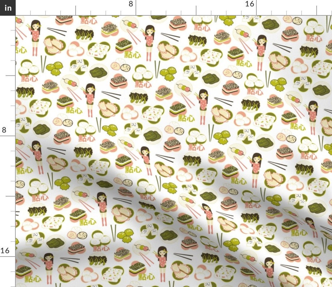 Green Pink Dim Sum Fabric Dim Sum by Ravynka Chinese Food - Etsy