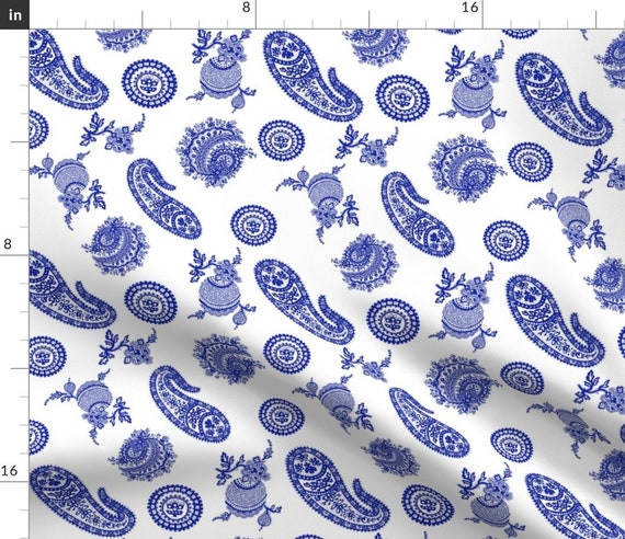 Paisley Fabric Paisley in Ink by Lilyoake Paisley Blue | Etsy