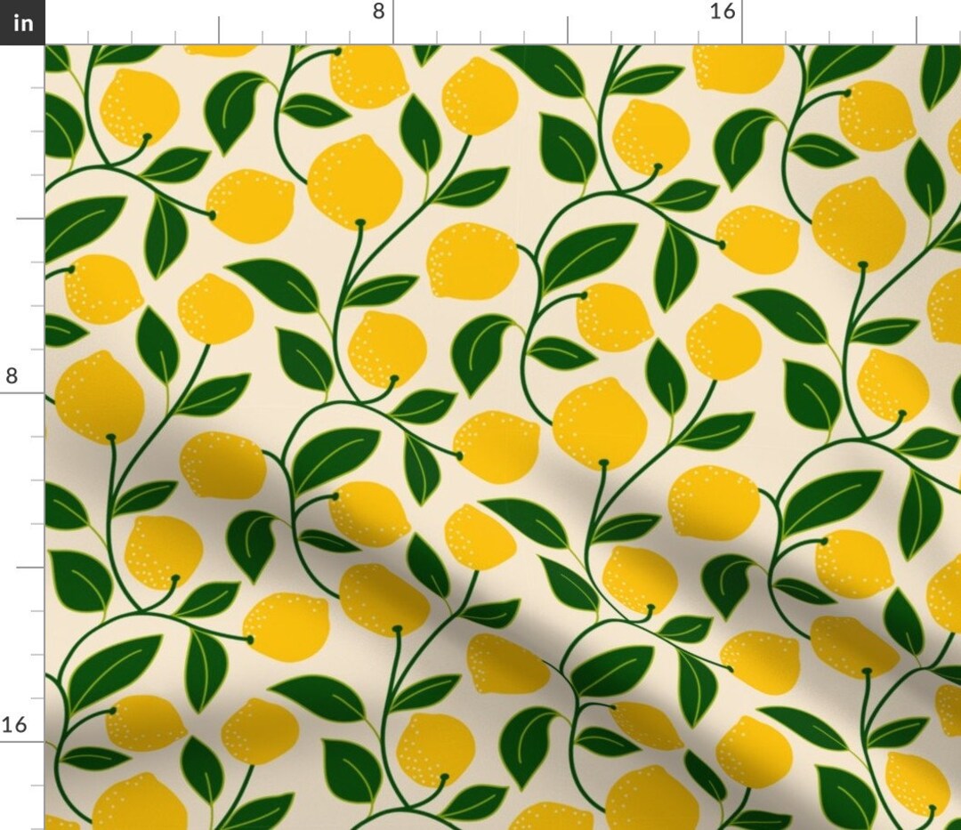Botanical Fruit Fabric Large Lemons on Vines by Sarah_melendez_art ...