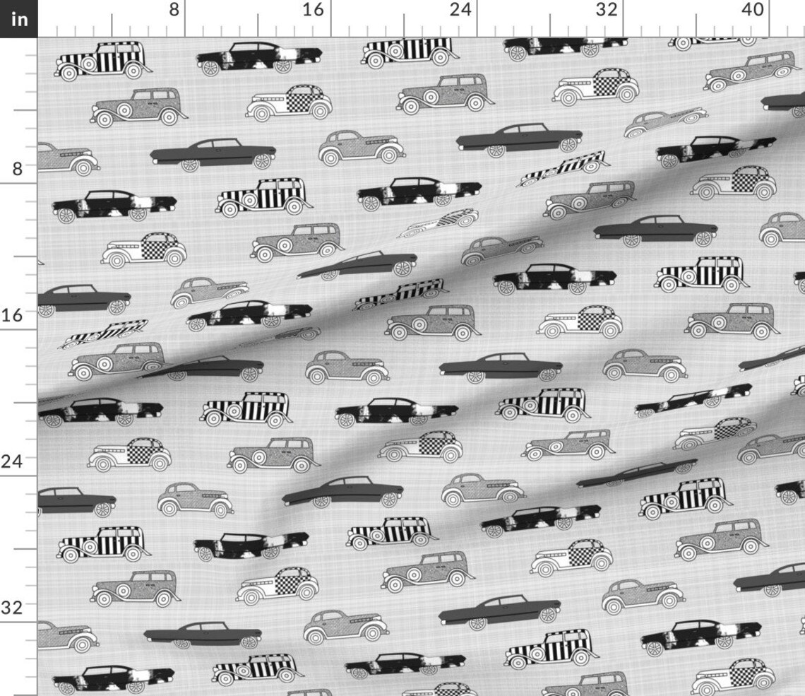 Grey Vintage Cars Fabric Gray Textured Oldies by Mrshervi - Etsy