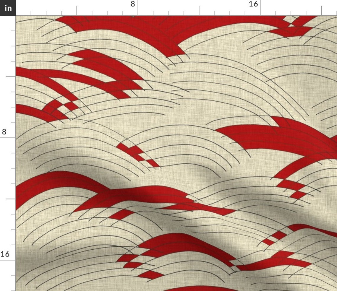 Linen Abstract Red Waves Fabric Cloud Line Linen Red by - Etsy